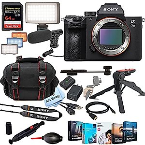 Sony Alpha a7 III Mirrorless Digital Camera(No Lens) + Shot-Gun Microphone + LED Always on Light+ 64GB Extreme Speed Card, Gripod, Case, and More (26pc Video Bundle)