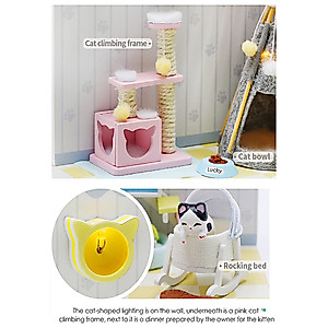 Kisoy Dollhouse Miniature with Furniture Kit, DIY 3D Wooden DIY House Kit A Corner of a Small Apartment Style with Dust Cover & LED,Handmade Tiny House Toys for Kids Adults Gift (Pet Room)