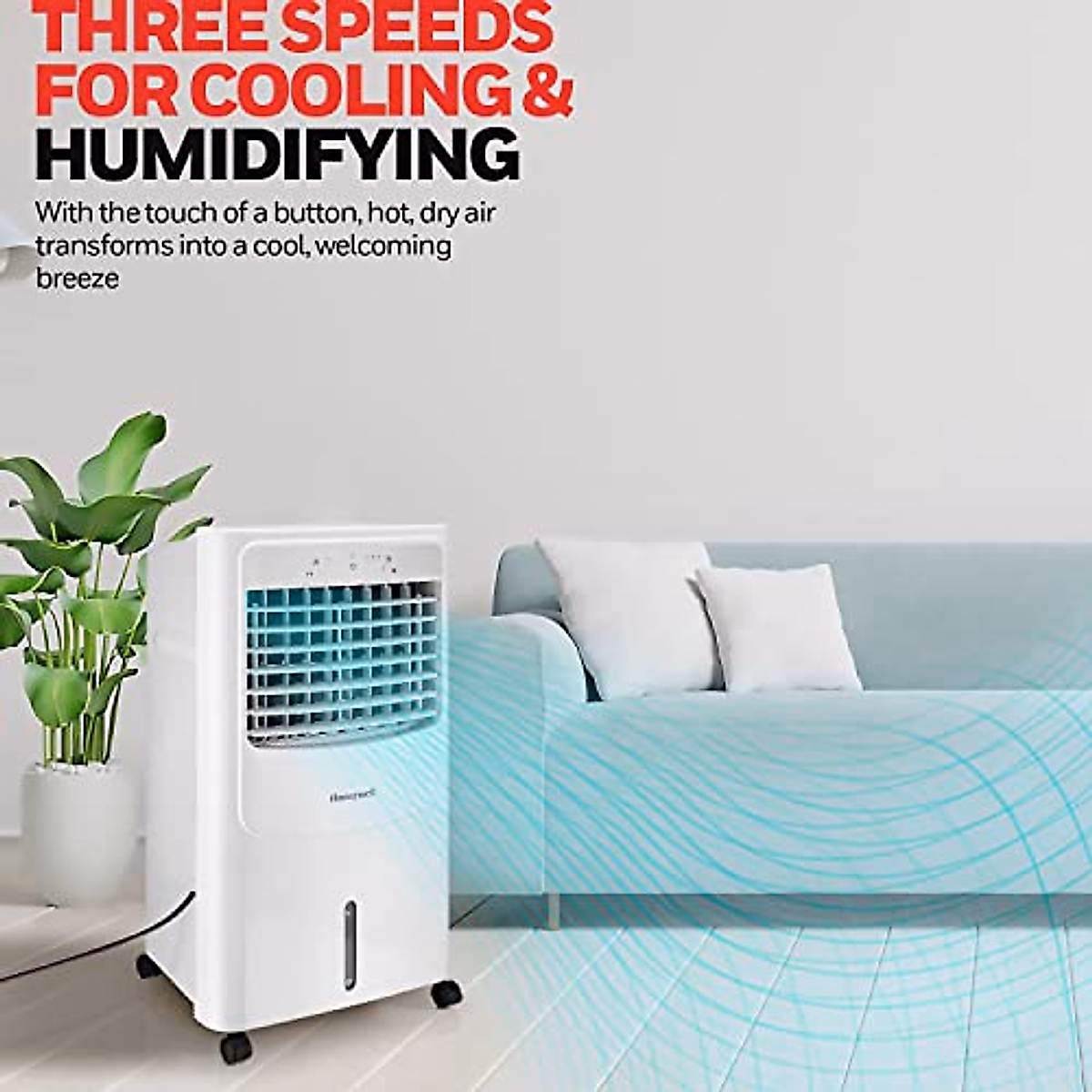 Honeywell 700 CFM Portable Indoor Evaporative Cooler, Humidifier, and Fan, Swamp Cooler for Rooms Up to 430 Sq. Ft.