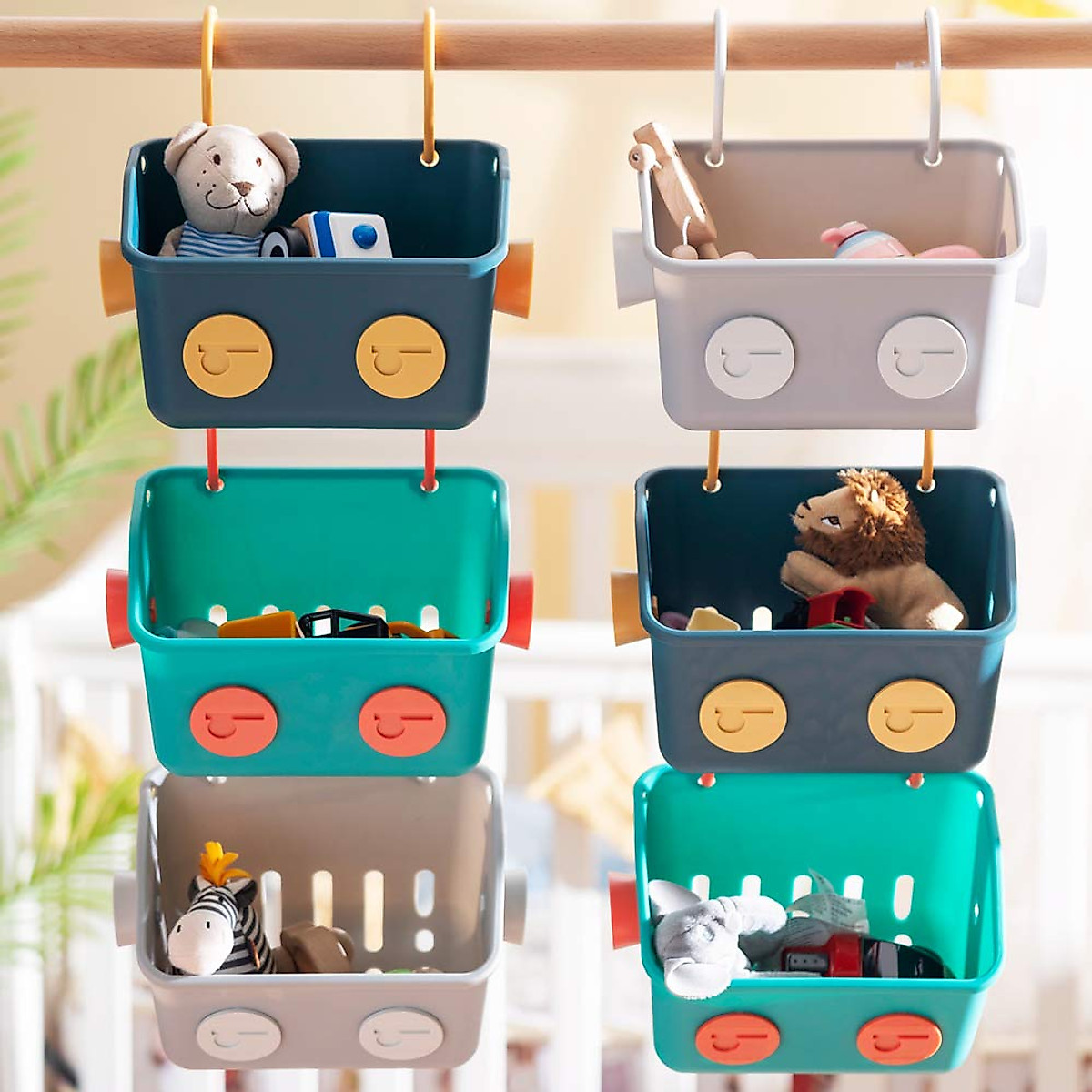 Santouxiang 6-Piece Multicolor Plastic Bath Toy Storage Basket, Wall Mounted Kids Hanging Shower Caddy with Hooks for Shampoo, Bathtub Toys, Kids Bathroom