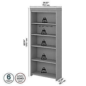 Bush Furniture Fairview 5 Shelf Bookcase, Cape Cod Gray