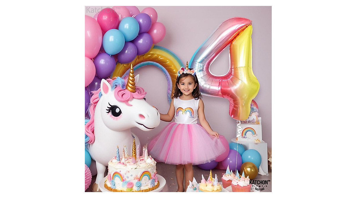 Giant Rainbow Number 4 Balloon | Unicorn Birthday Decor