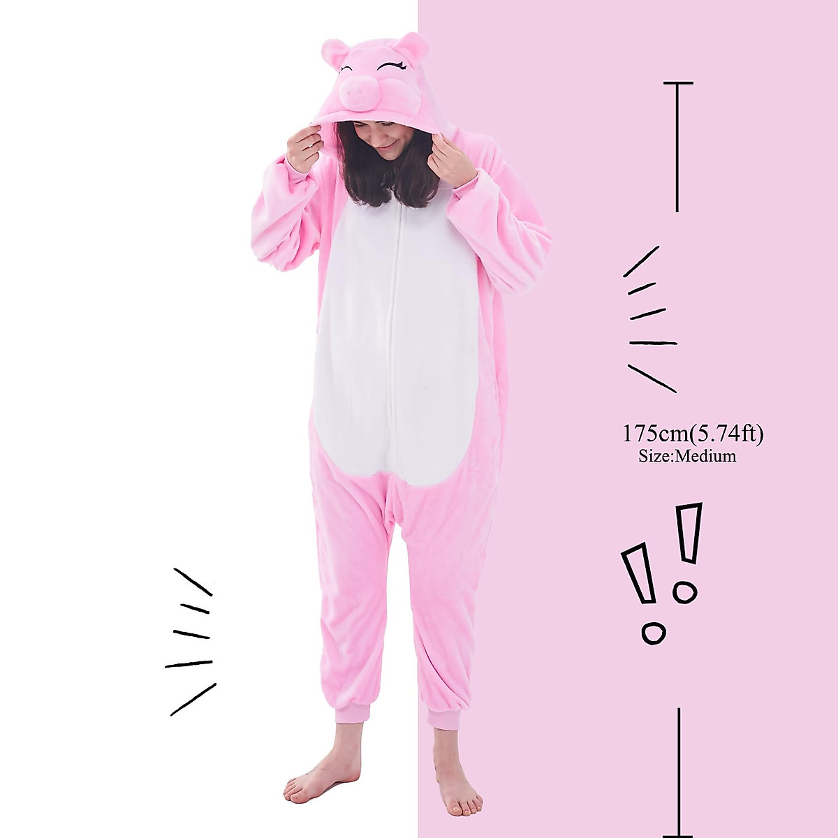 NEWCOSPLAY Unisex Adult Pink Pig Onesie Pajamas Animal One Piece Costume Cosplay Sleepwear (Pink Pig, X-Large)