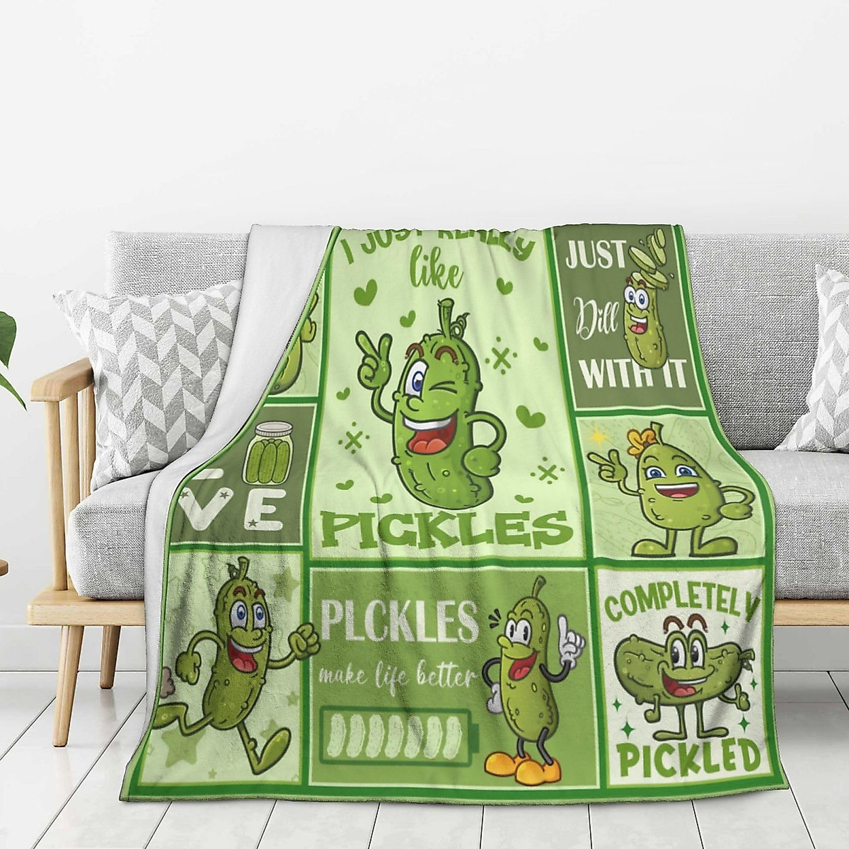 Pickle Throw Blanket for Pickles Lovers, Funny Pickle Gift Blanket for Adults Kids, Warm Soft Fuzzy Flannel Throw Blankets for Sofa Bed Camping Travel Home Decor 40"x50" - Kids/Baby