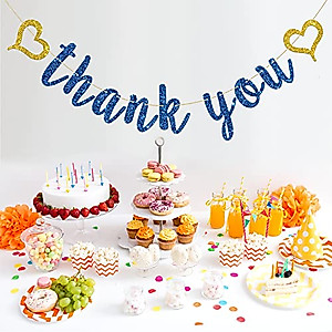 INNORU Thank You Banner Navy Blue Glitter, Wedding Bridal Shower, Thanksgiving Day Party Decorations, Engagement Party Banner, Perfect Wedding Party Decoration Suppllies