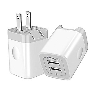 USB Wall Charger, Foldable Charger Adapter, AILKIN 2Pack 2.4Amp Dual Port Quick Charger Plug Cube AC Travel Box for iPhone 14 Pro Max 13 12 11Pro Max/X/XS/XR/8/7/6S Plus, Samsung Galaxy S10/S9/S8 Edge