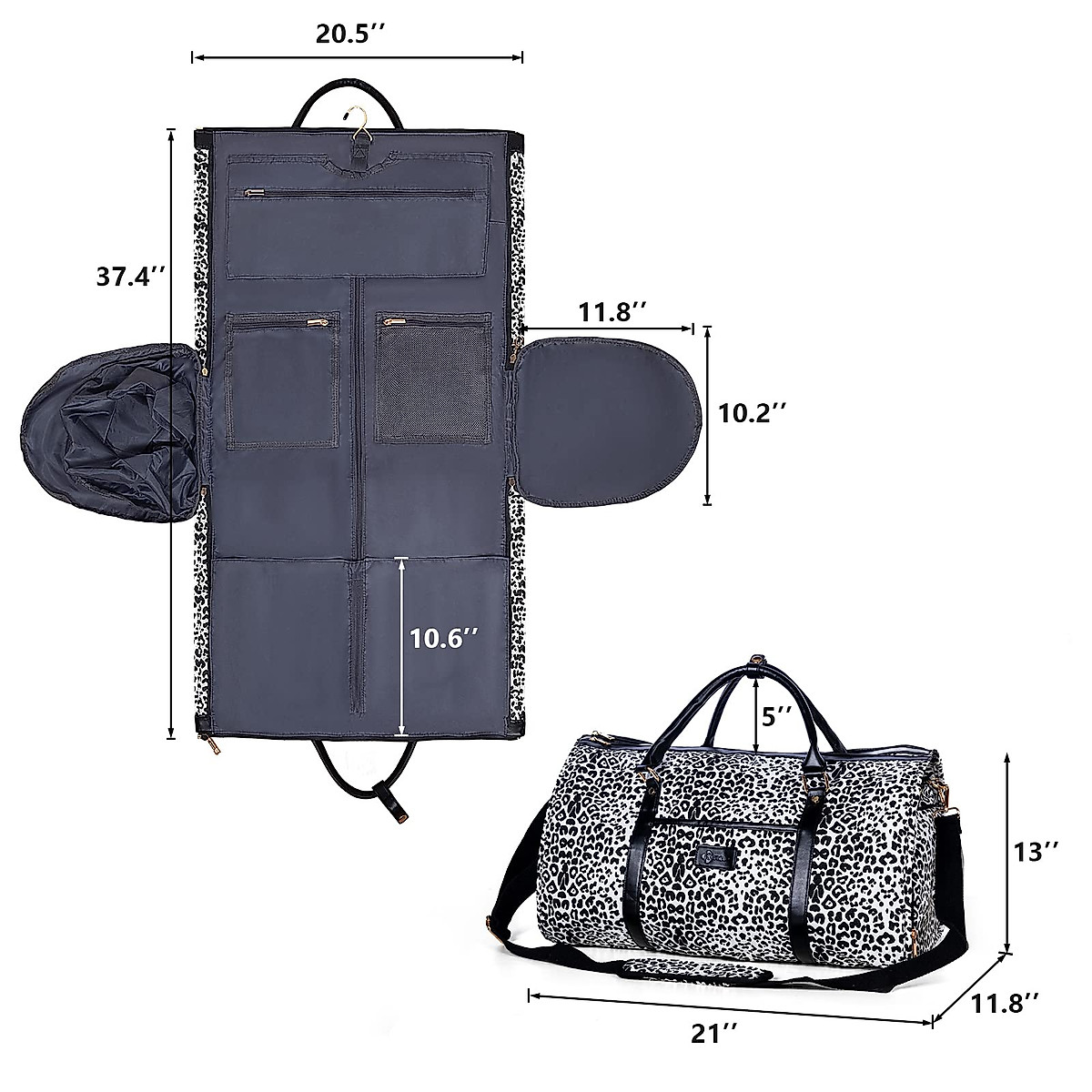 Konelia Travel Bag Convertible Garment Weekender Bag Carry on Women Bag 3 in 1 Hanging Clothes Suit Bag Garment Duffle Bag Hanger Shoe Compartment