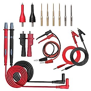 Multimeter Test Leads Kit,HANDSKIT 16 Pieces Testing Lead with Alligator Clips Stackable Banana Plug Test Hook Replaceable Gold-Plated Multimeter Needle Probes and Back Probe Pins