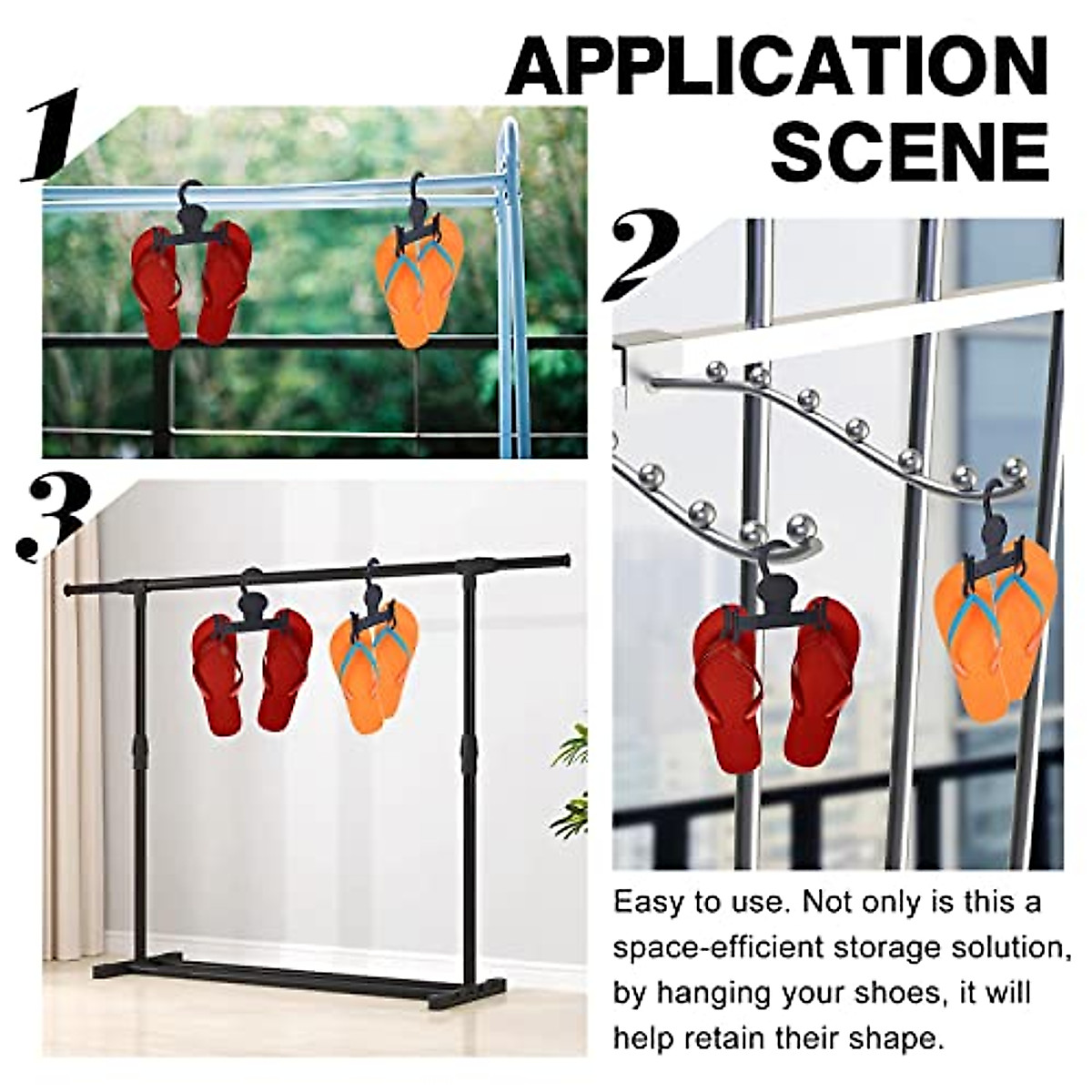 AHANDMAKER 10 Pcs Plastic Sandal Hangers, Black Flip Flop Display Hangers Slipper Hangers Small Shoe Clothes Scarf Holders for Retail Beach Shops Tradeshow Display Home Storage, 4.3x3 inch