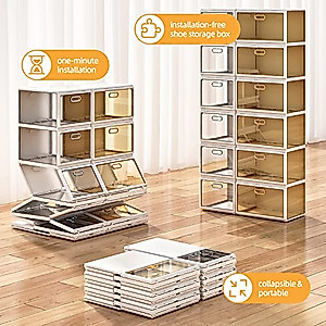 submatches Clear Storage Bin with Lid, 4 Layers Stackable Shoe Organizer for Closet Bedroom, Installation Free Shoe Containers, Large Space for Sneakers Display, Set of 8