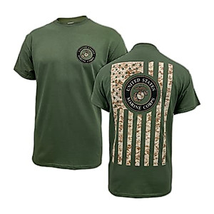 Armed Forces Gear Men's US Marines Camo Flag T-Shirt - Official Licensed United States Marine Corps Shirts for Men (OD Green, Large)