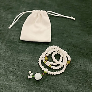 GIGIFULL White Jade Natural Bodhi Root 108 Prayer Meditation Stretch Bracelet | Lucky Bracelets for Men Women Gift (Small Gift Bag Included)