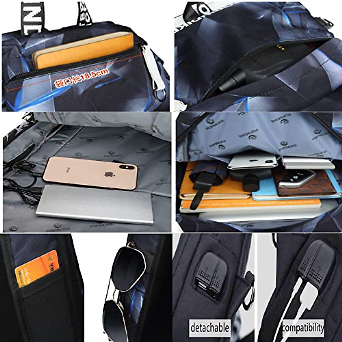 Blue Backpack Bookbag for High School, Travel Backpack with USB Port.
