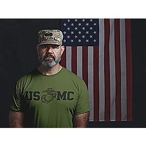 Lucky Ride Marine Corps Bull Dog Front & Back USMC Mens Military T-Shirt,Military Green,2XL