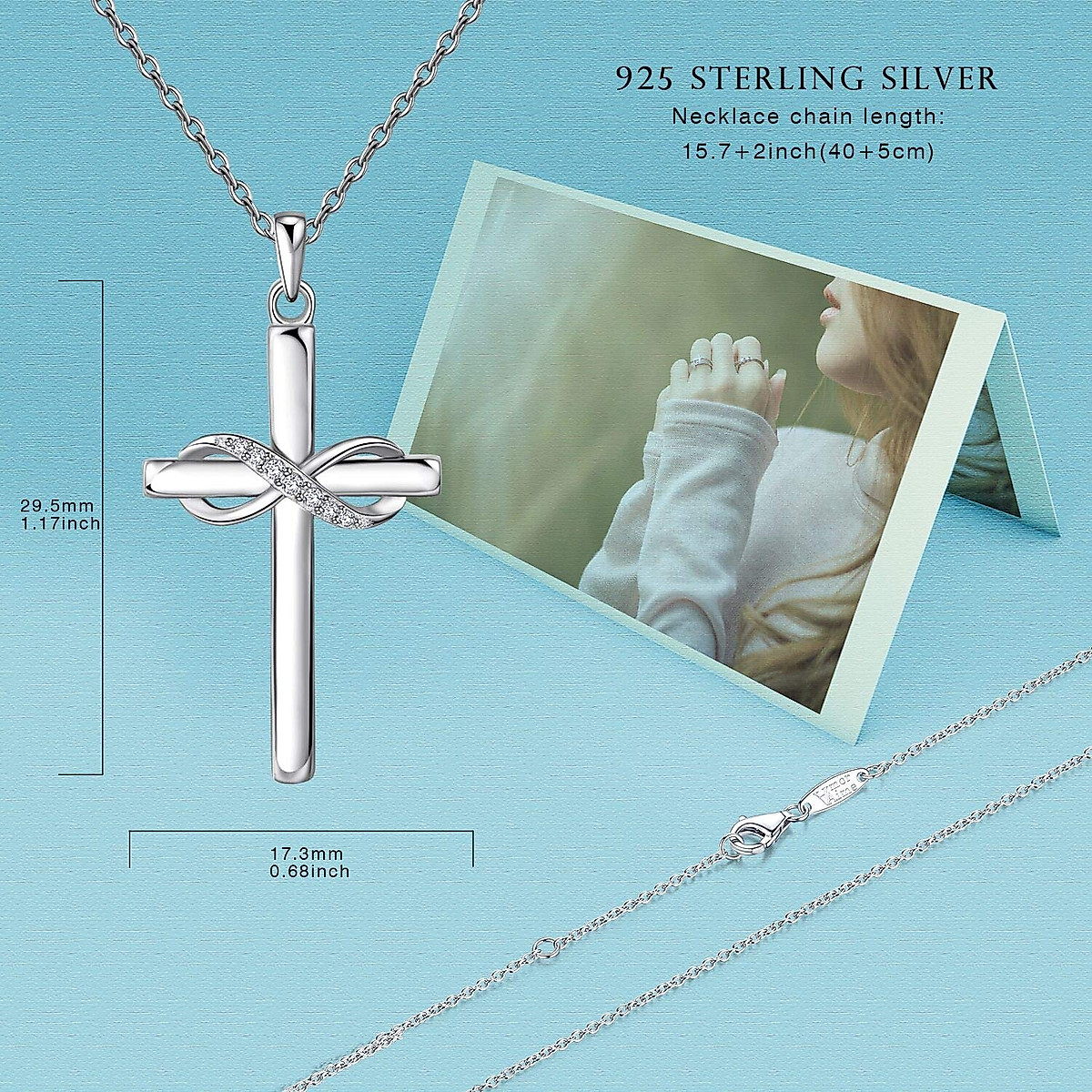 AmorAime 925 Sterling Silver Cross Necklace for Women Infinity Necklace Cross Jewelry for Festival, Vacation or Holiday