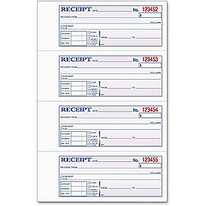 TOPS Money/Rent Receipt Book, 3-Part, Carbonless, 11 x 7-5/8 Inches, 4 Receipts/Page, 100 Sets per Book (46808)