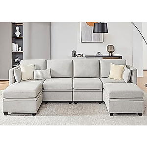 Weture Modular Sectional Sofa, Convertible U Shaped Sofa Couch with Storage, High Supportive & Soft Sponges, 6 Seat Modular Sectionals Sofa Couch with Chaise for Living Room, Grey