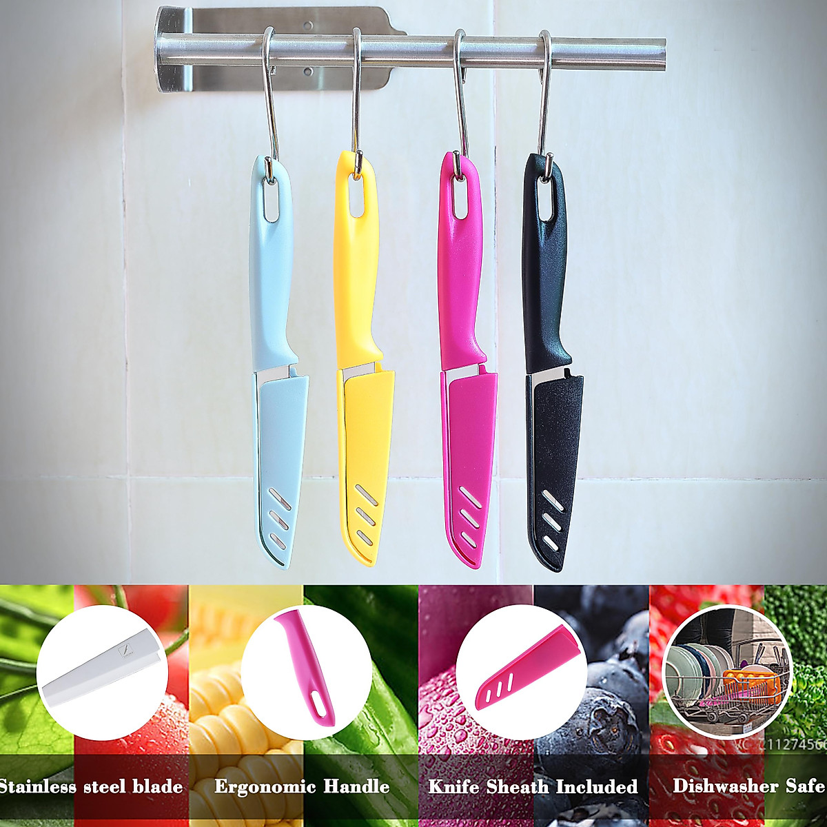 COKUMA Paring Knife, 4PCS Paring Knife Set with Knife Sheaths, 3.7 inch Stainless Steel Pairing Knife, Ultra Sharp Small Kitchen Vegetable Fruit Knives, Dishwasher Safe (4 Colors)