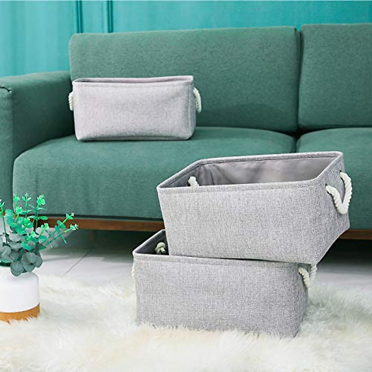 Foldable Storage Baskets for Organizing Sturdy Fabric Storage Bins for Shelves Storage Box with Handle for Home as Toy Clothes Storage (15.7x11.8x7.8 in)(Gray 3PCS)