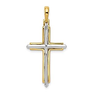 Sonia Jewels 14k Yellow and White Gold Two Tone Unique Cross Pendant Charm - 35mm x 18mm