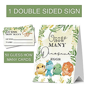 JIRIM-BEUTY Guess How Many Dinosaur Eggs Guess How Many Baby Shower Games, Pack of 1 Logo and 50 Cards, Baby Shower Signs, Baby Shower Invitation Set, Gender Reveal - JRM313
