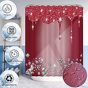 4PCS Bling Diamond Shower Curtain Set with Non-Slip Rugs Toilet Lid Cover and Bath Mat Shower Curtain with 12 Hooks Bathroom Sets with Shower Curtain and Rugs and Accessories