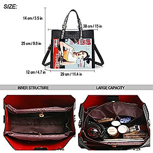 Women Fashion Crocodile Pattern Handbag Snakeskin Top Handle Tote Purse Shoulder Crossbody Bag, Black