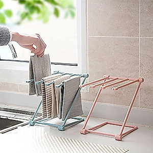 Baost Folding Kitchen Bathroom Towel Rack Desktop Dish Towel Stand Rag Rack Dish Washing Cloth Draining Organizer Towel Shelves Sponge Holder for Kitchen Blue