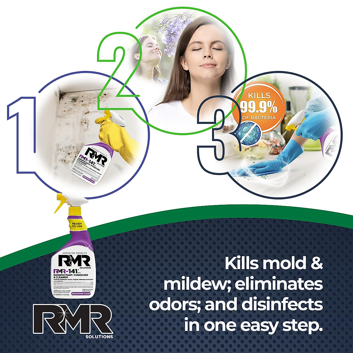 RMR-141 EPA Registered Mold and Mildew Killer, Eliminates Odors, Removes Mold, Mildew, Bacteria, and Viruses, 32-Ounce Bottle