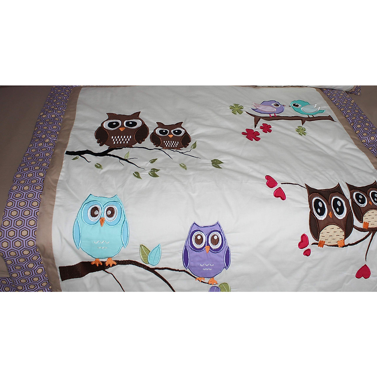 BabyFad Owl Purple 9 Piece Baby Crib Bedding Set 100% Cotton