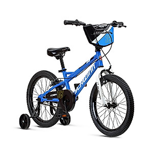 Schwinn Koen & Elm BMX Style Toddler and Kids Bike, For Girls and Boys, 18-Inch Wheels, With Training Wheels, Chain Guard, and Number Plate, Recommended Height 42-52 Inch, Blue