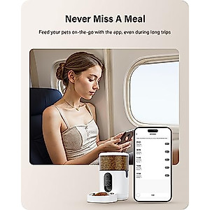 Hicreate Automatic Cat Feeder with Camera, Night Vision, 1080P HD Video & WiFi APP Control Automatic Cat Food Dispenser, 4L Dry Food Feeder for Cats and Dogs, Set up to 8 Meals, Timer, Sound Alerts