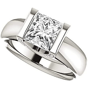 Mois 3 CT Princess Colorless Moissanite Engagement Ring for Women/Her, Wedding Bridal Ring Set, Eternity 14K Solid Gold Diamond Solitaire Half Bezel Set for Her