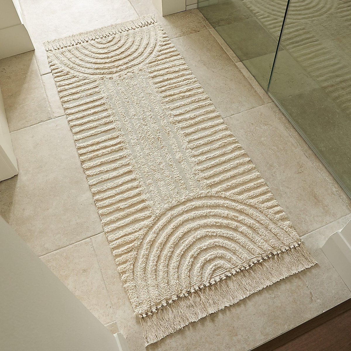 Beautiful Boho Rug with Tassels for Your Bedroom or Bathroom - Soft 2x4.3ft. Cotton Rug Fits Perfectly Into Any Bath Or Next to Beds - Washable Carpet Enhances Your Hallway/Home Decor - 24x51.6inch