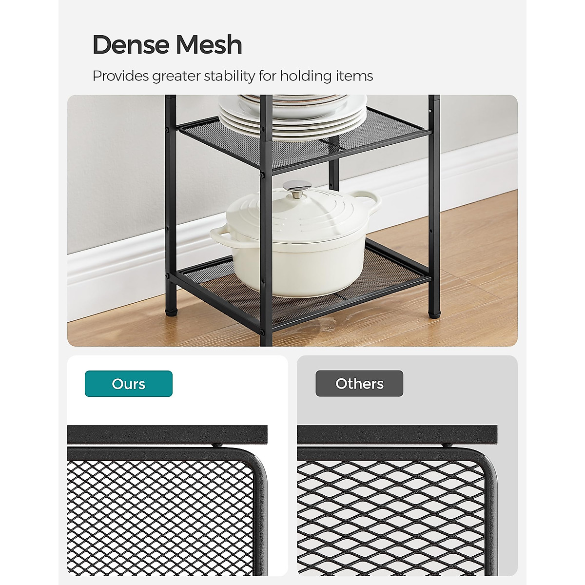 SONGMICS 6-Tier Storage Rack, Bathroom Shelf, Extendable Plant Stand with Adjustable Shelf, for Bathroom, Living Room, Balcony, Kitchen, Classic Black UBSC036B01