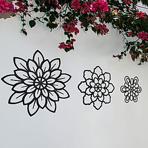 Moxweyeni 3 Pieces Metal Flowers Wall Decoration, Metal Rustic Wall Art Decoration Farmhouse Wall Decorations Multiple Floral Hanging Decoration for Bathroom Home Office(Black, Modern Style)