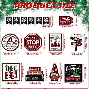 Dandat Christmas Tiered Tray Decor Winter Tiered Tray Decorations Set Snowman Snowflake Gnome Truck Xmas Tree Wooden Signs Farmhouse Christmas Table Decorations for Home Table Shelf (Buffalo Check)