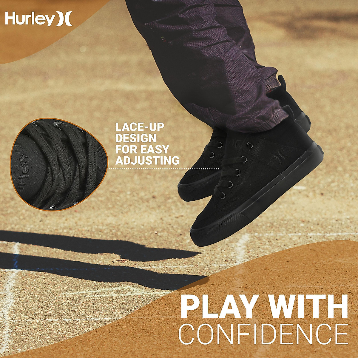 Hurley Roddy Kids High Top Skateboard Sneakers, Black Sports Shoes for Boys and Girls, Sneakers for Toddlers and Children