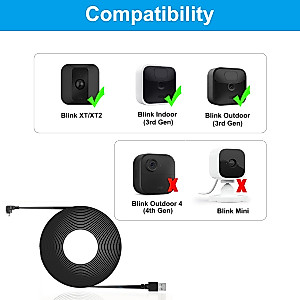 Itramax 30 FT Blink Outdoor/Indoor (3rd Gen) Charger Cable with Adapter(2 Pack),Compatible for Blink XT/XT2 Camera Charging Brick and 90 Degree Right Angled Micro USB Cord,Waterproof Power Wire Supply