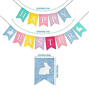 Easter Banner, Burlap Happy Easter Egg Garland, Mantle Decorations for Fireplace, Easter Bunny Hanging Bunting Garland for Easter Decorations Home Party Decor Favors Photo Props