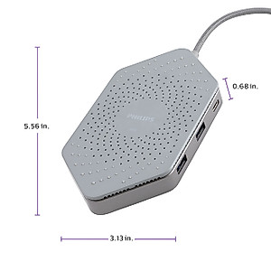 Philips Elite USB-C Travel Docking Station with Qi, 1 HDMI Port, 2 USB-A, SD Reader, Ethernet Port, DLK9121C/27