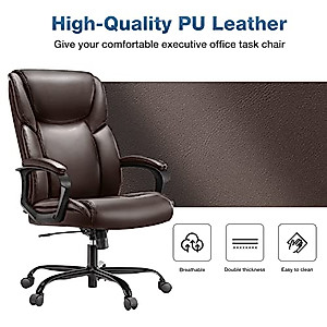 Office Chair - Ergonomic Home Office Chair High Back Executive Computer Desk Chair, Adjustable Height and Tilt Swivel Rocking PU Leather Comfortable Chairs with Wheels Armrest for Adults, Brown