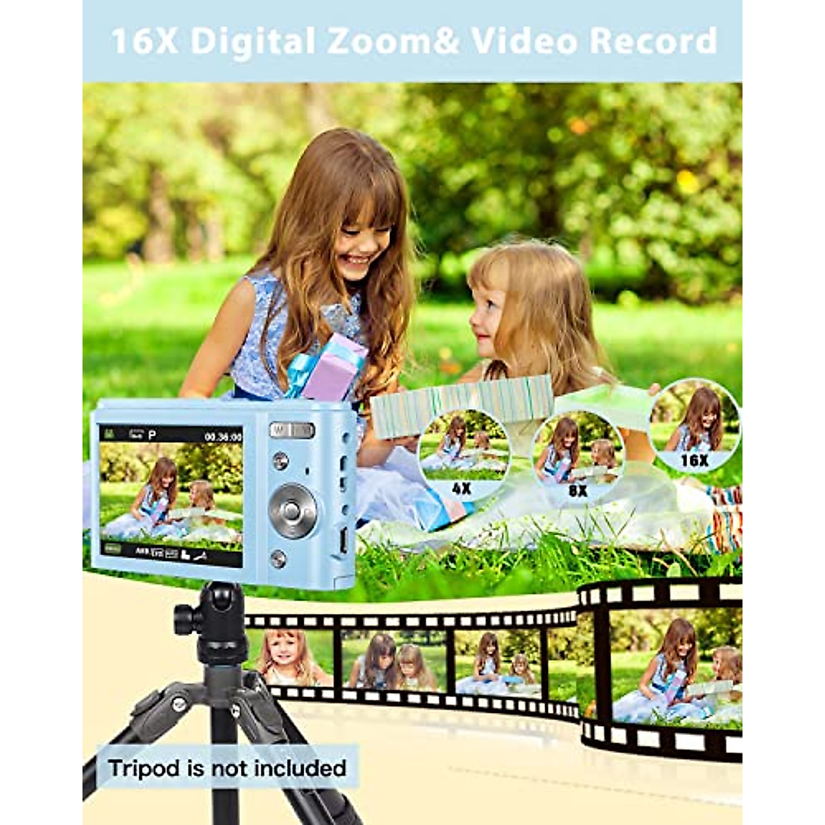 Kids Camera, Lecran Digital Camera Autofocus 1080P 48MP Vlogging Camera with 16X Digital Zoom, LCD Screen, Compact Portable Mini Toy Cameras Gift for Students, Teens, Kids, Girls, Boys (Sky Blue)