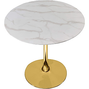 Meridian Furniture Holly Collection Modern | Contemporary Round Faux Marble Top Dining Table, 36" Wide, Gold Metal Base