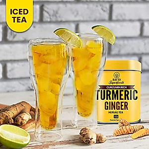 BLUE TEA - Turmeric Ginger Tea - 15 Tea Bags | PRIME SAVING DAY | AYURVEDIC BLEND | Detox Tea - Immunity Booster - Caffeine-free - Vegan - Non-GMO - Gluten Free - Natural Ingredients | Tin Pack