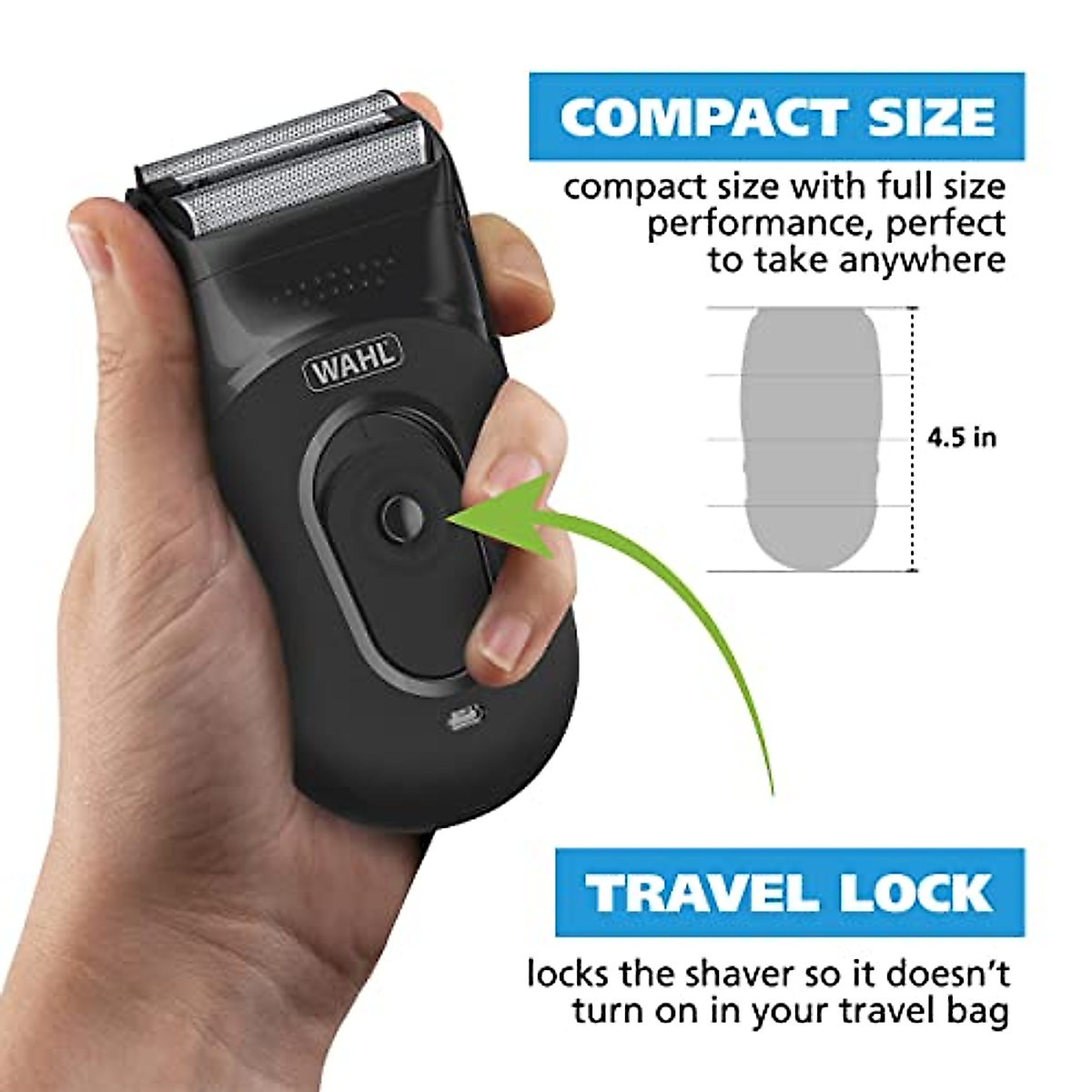 Wahl Compact Rechargeable Lithium Ion Shaver Kit with Hygienic Rinseable Foils & Cutter Bar with Dual Flexible Foils That Move with The Contours of Your Face - 7065