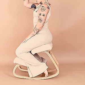 Sleekform Ergonomic Kneeling Chair - Home Office Rocking Desk Stool for Active Sitting - White Comfortable Cushions Wood