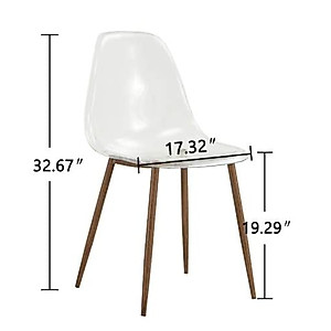 Gxcevsou Dining Chairs Set of 4, Modern Plastic Transparent Crystal Ghost Seat, Nordic Creative Makeup Stool Negotiation Chair for Dining Room Living Room Bedroom - Walnut Wood Color Metal Leg
