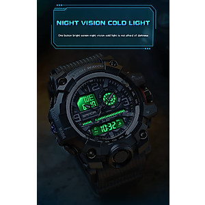 AIMES Men's Watches Sports Outdoor Waterproof Multi Function Military Watch for Men Date LED Large Face Tactics Dual Time Watch with Alarm Stopwatch Wristwatch