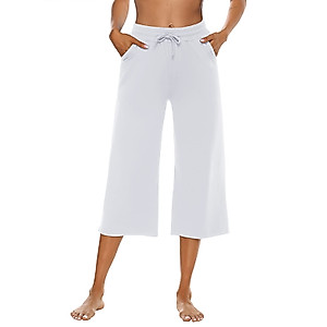 OYANUS Capris for Women Casual Summer Loose Comfy Drawstring Wide Leg Capri Pants with Pockets White-3XL